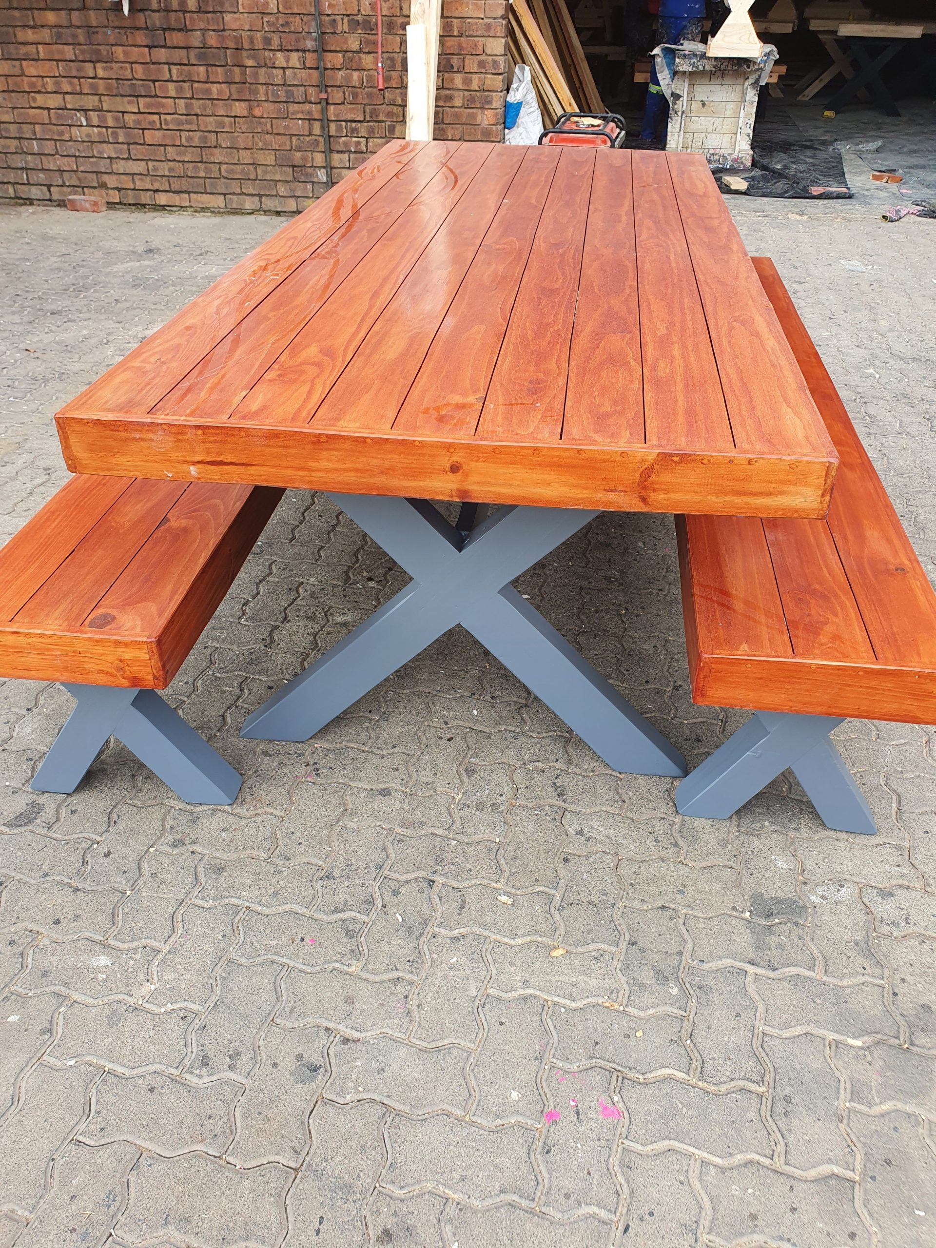12seater Crossed Leg Rosewood and Grey Set – Modern Benches