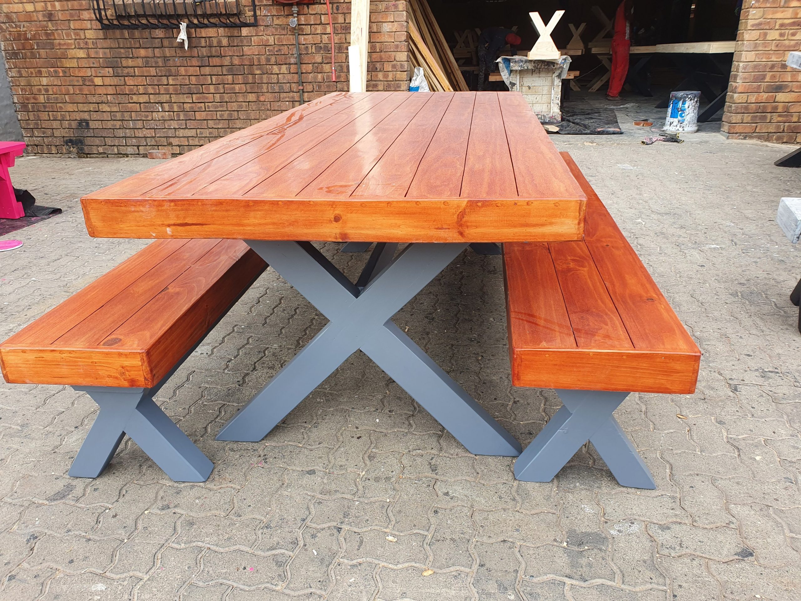 12seater Crossed Leg Rosewood and Grey Set – Modern Benches