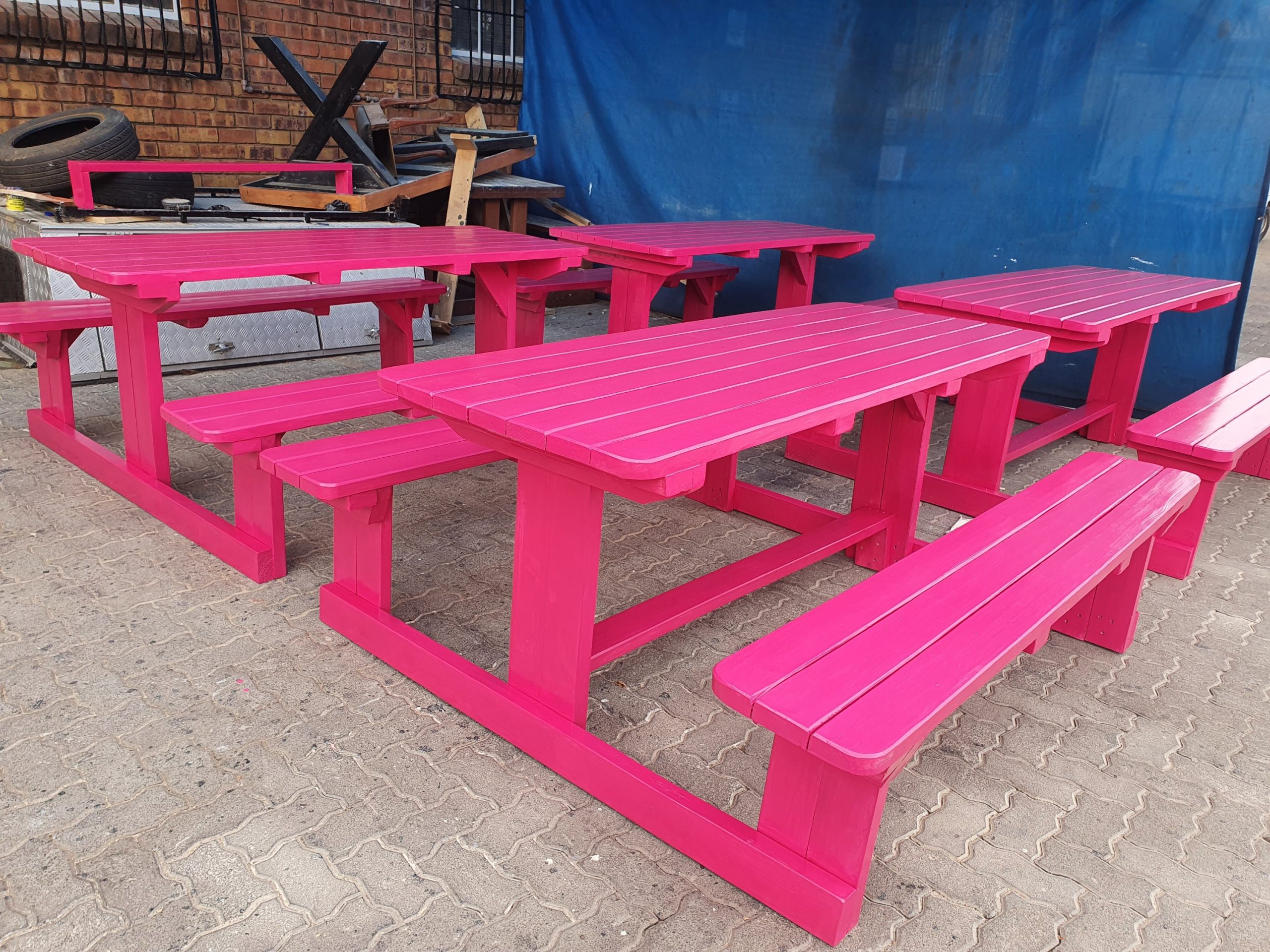 8seater Pink Picnic Bench – Modern Benches