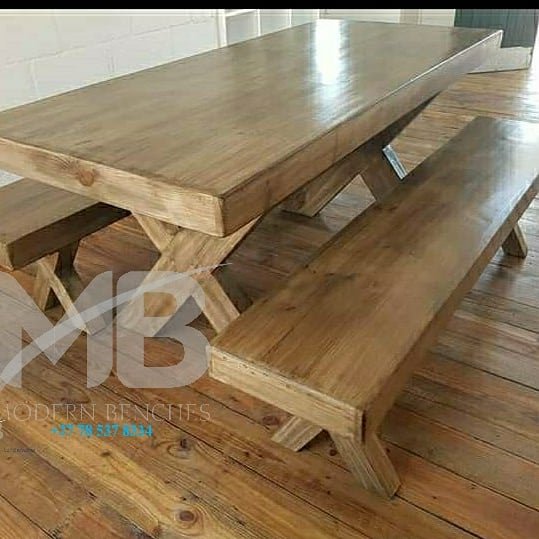 12seater Dark Oak Crossed Leg Set – Modern Benches