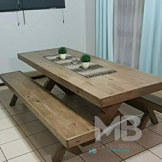 12seater Dark Oak Crossed Leg Set – Modern Benches