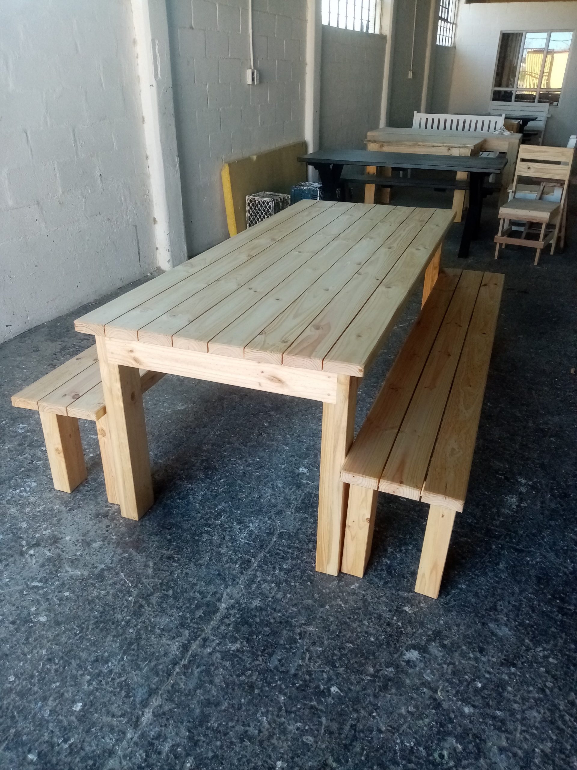 8seater White and Oak Patio Set – Modern Benches